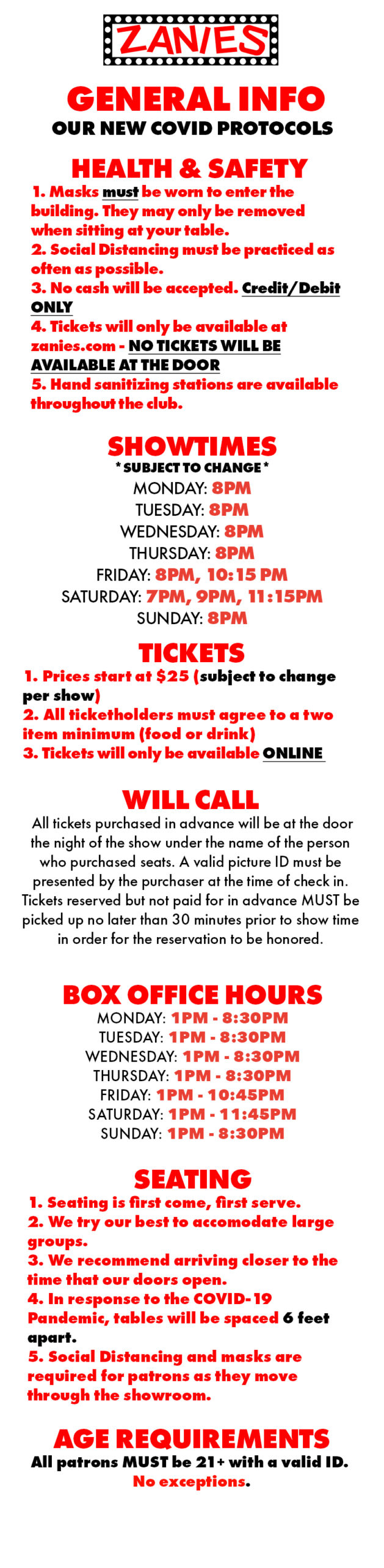 General Information - Zanies Chicago Comedy Club