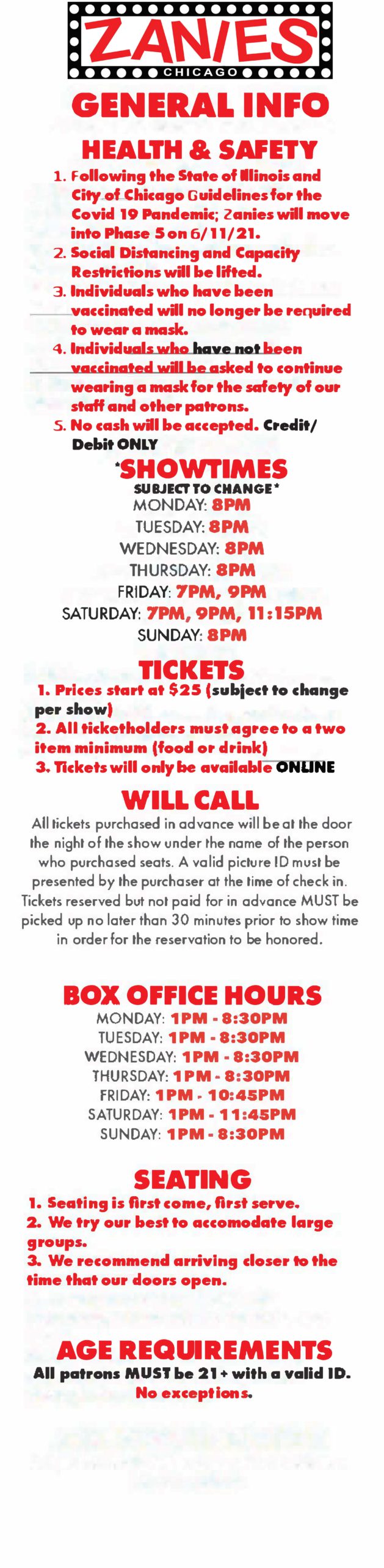 General Information - Zanies Chicago Comedy Club